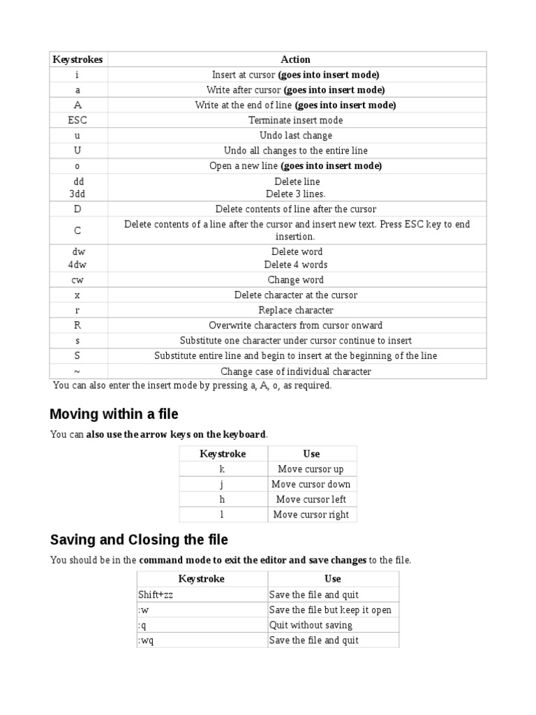 Moving Within A File: Keystrokes Action | PDF | Cursor (User Interface) | Computer Keyboard