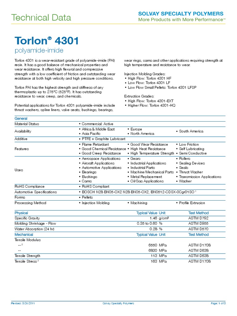 Datenblatt Rohstoff Torlon 4301 | PDF | Applied And Interdisciplinary ...