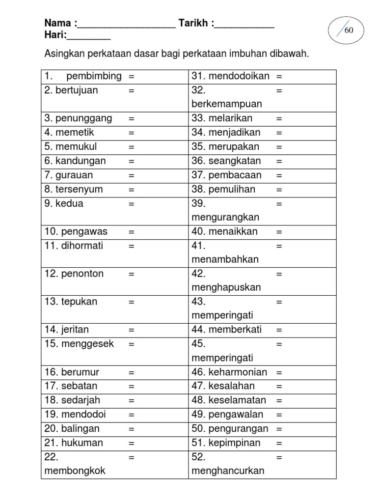 Asingkan Kata Imbuhan Apitan Akhiran Dan Awalan | PDF