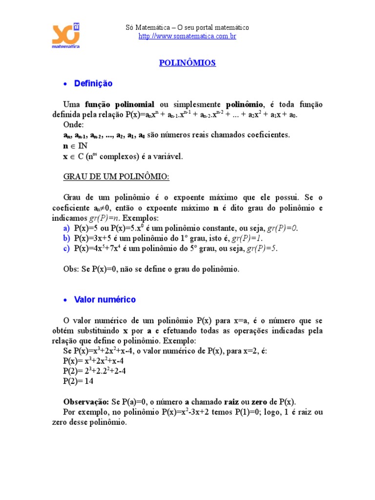 Polinomios | PDF | Divisão (Matemática) | Polinomial