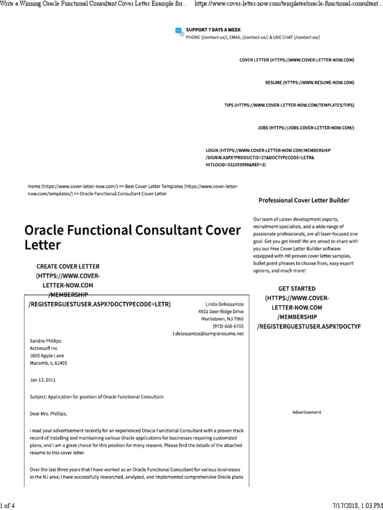 Oracle Functional Consultant Cover Letter | PDF