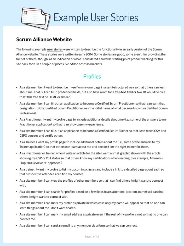 Example User Stories | PDF | Scrum (Software Development) | Quiz