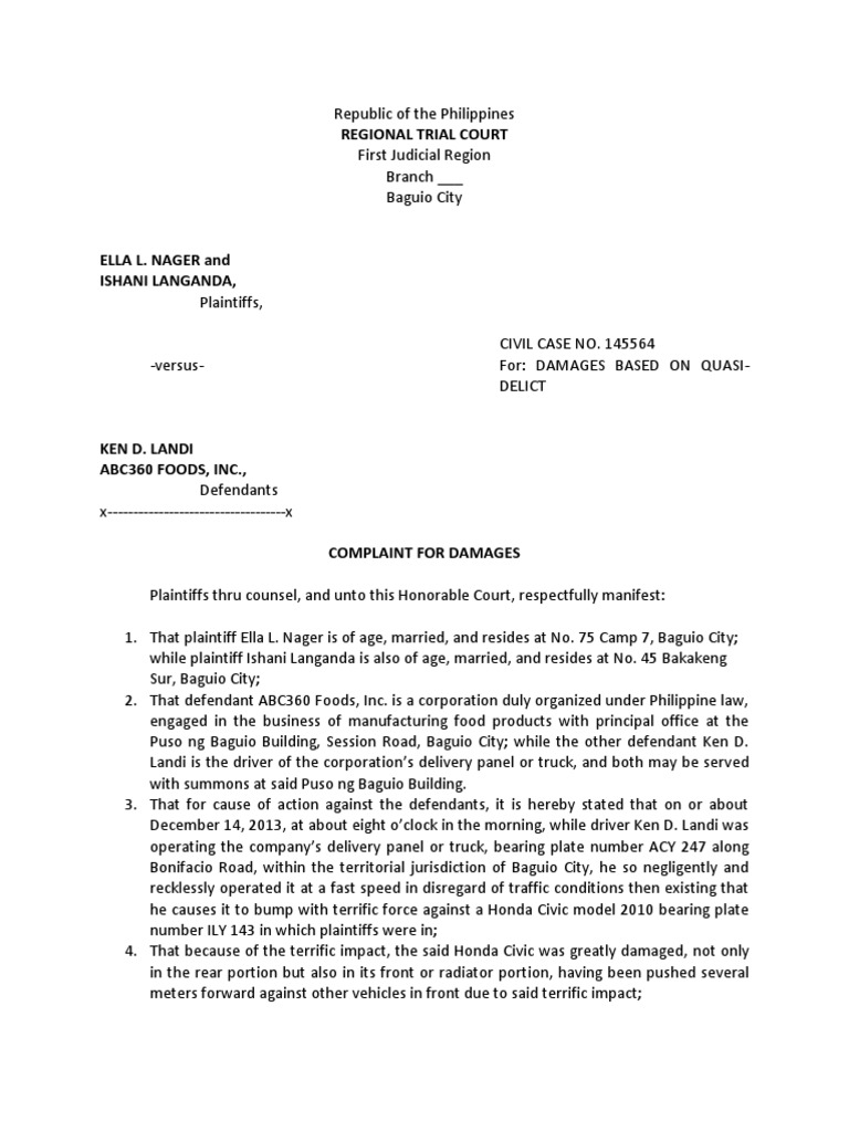 Legal Complaint Sample