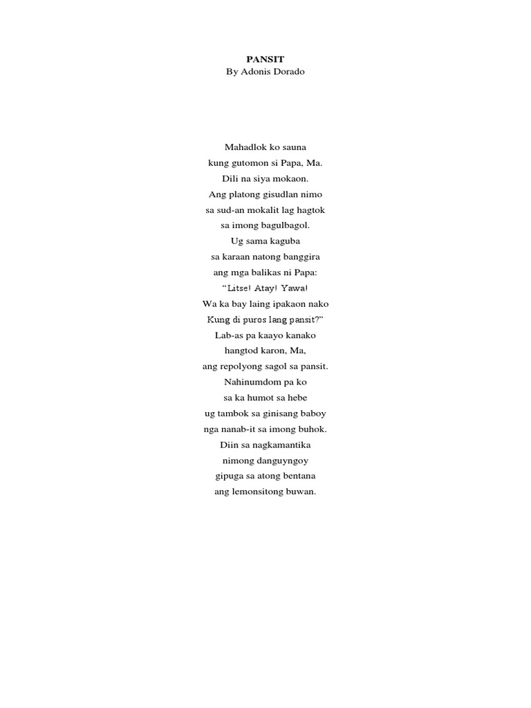 Bisaya Poem - PANSIT | PDF