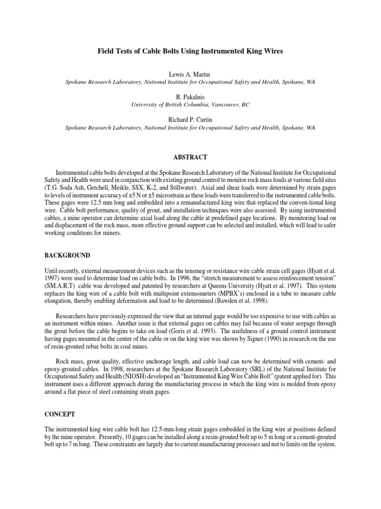 Field Tests Cable Bolts | PDF | Electrical Connector | Deformation ...