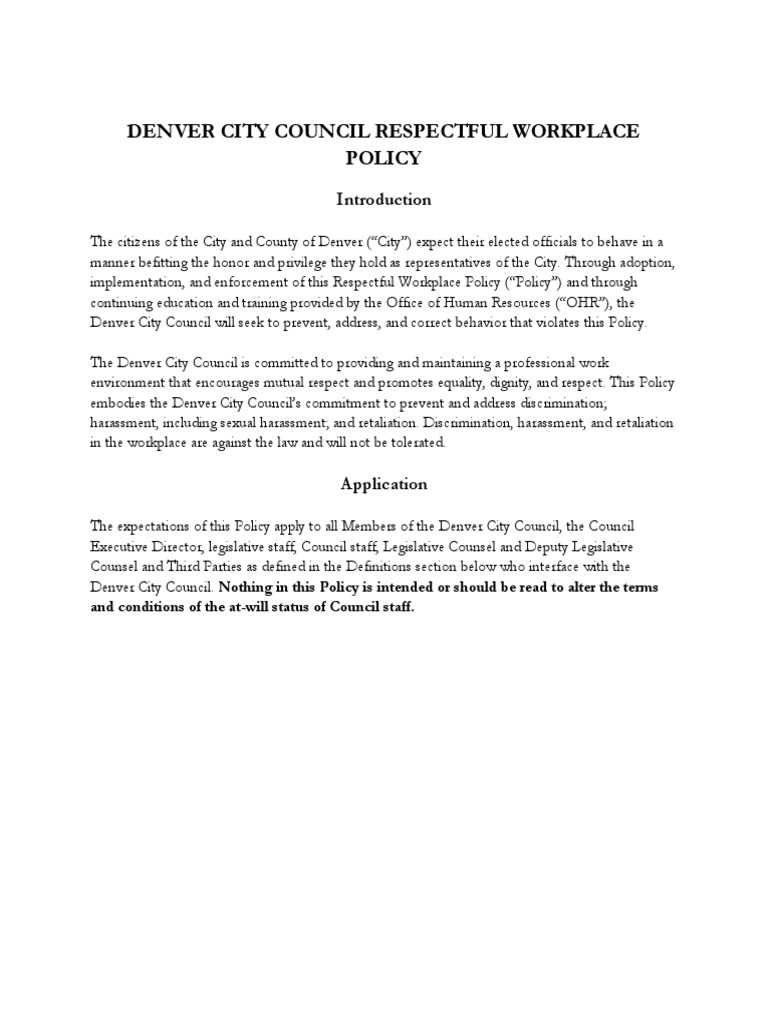 Denver City Council Respectful Workplace Policy | Download Free PDF ...