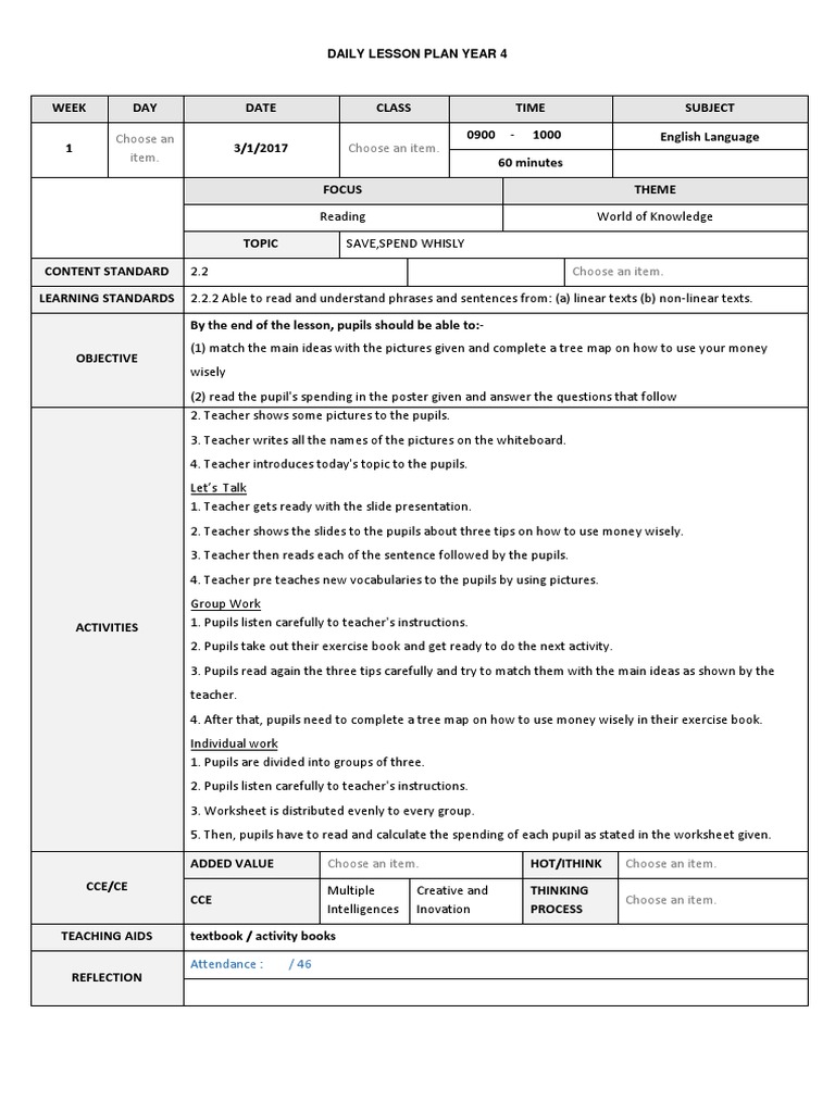Year 4 English Lesson Plans | PDF | Lesson Plan | Reading Comprehension
