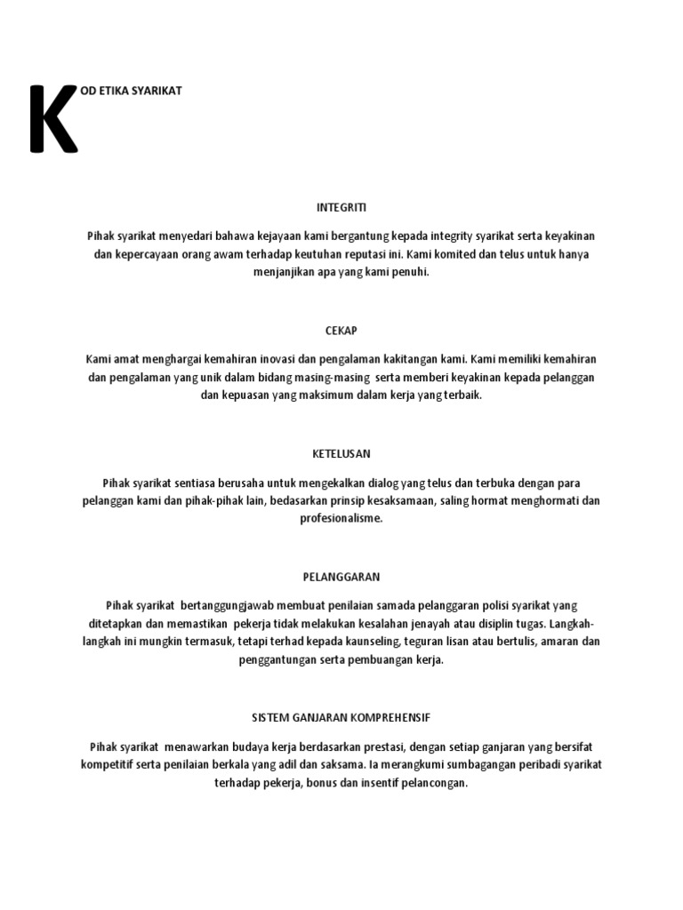 SCORE CIDB - Kod Etika Syarikat | PDF