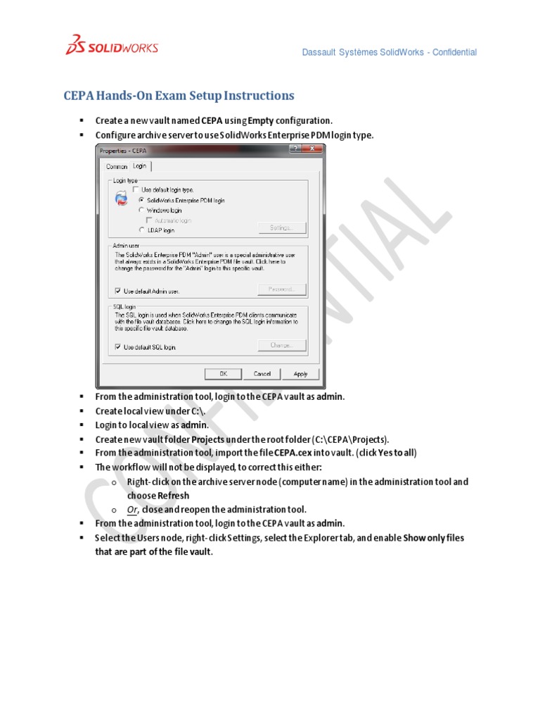 CEPA Exam Setup Instructions for SolidWorks | PDF | Computer File | Login