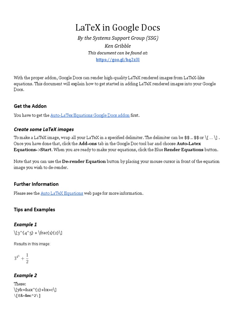 Latex in Google Docs: by The Systems Support Group (SSG) Ken Gribble | PDF
