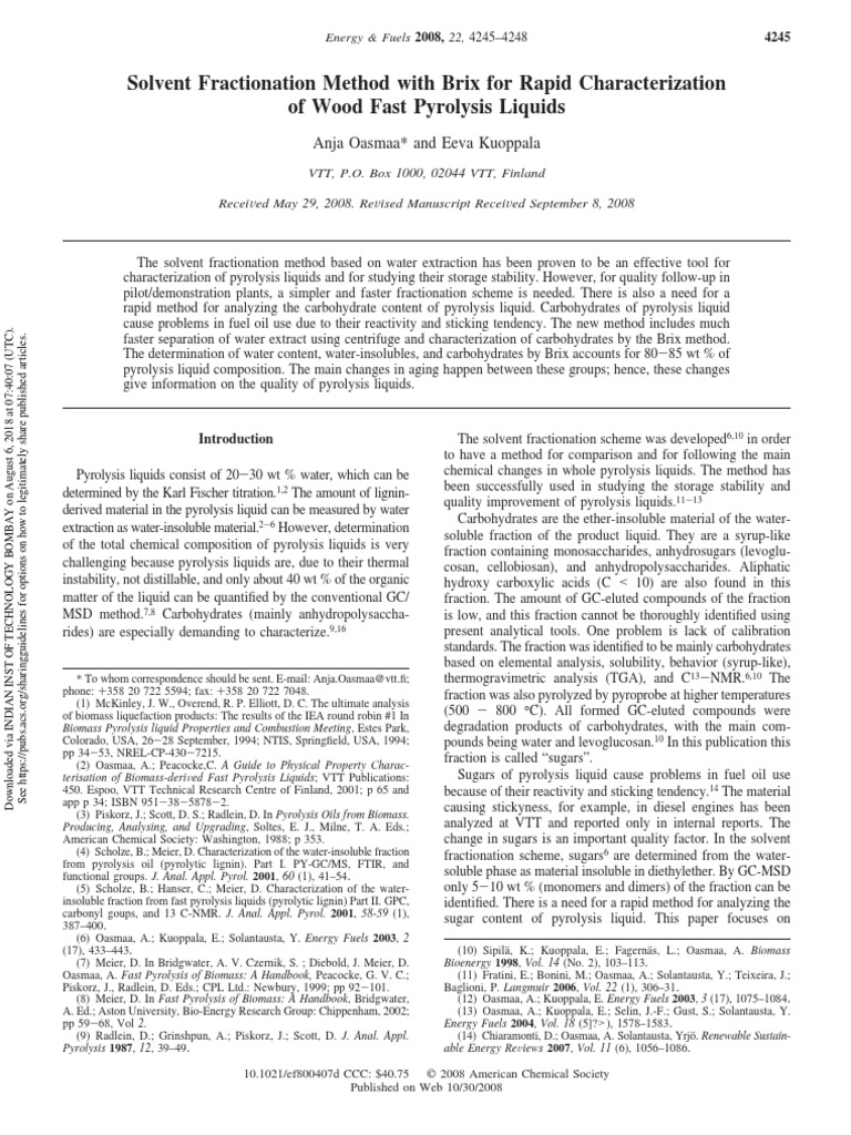 Solvent Fractionation Method With Brix For Rapid Characterization of ...