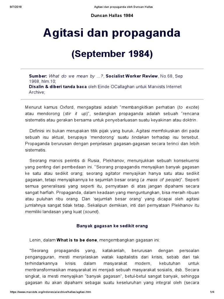 Agitasi Dan Propaganda Oleh Duncan Hallas | PDF