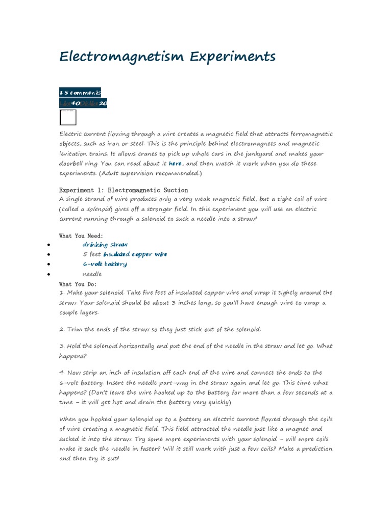 Electromagnetism Experiments | PDF | Magnet | Magnetic Field