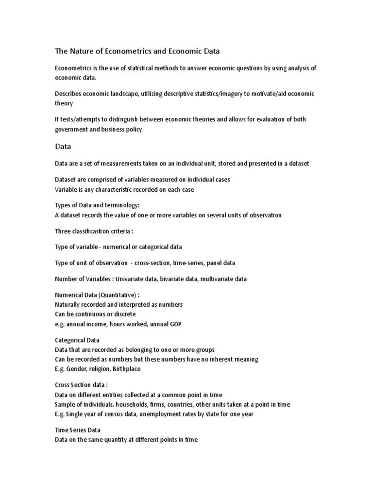 The Nature Of Econometrics And Economic Data Analysis Pdf Economic Data Time Series