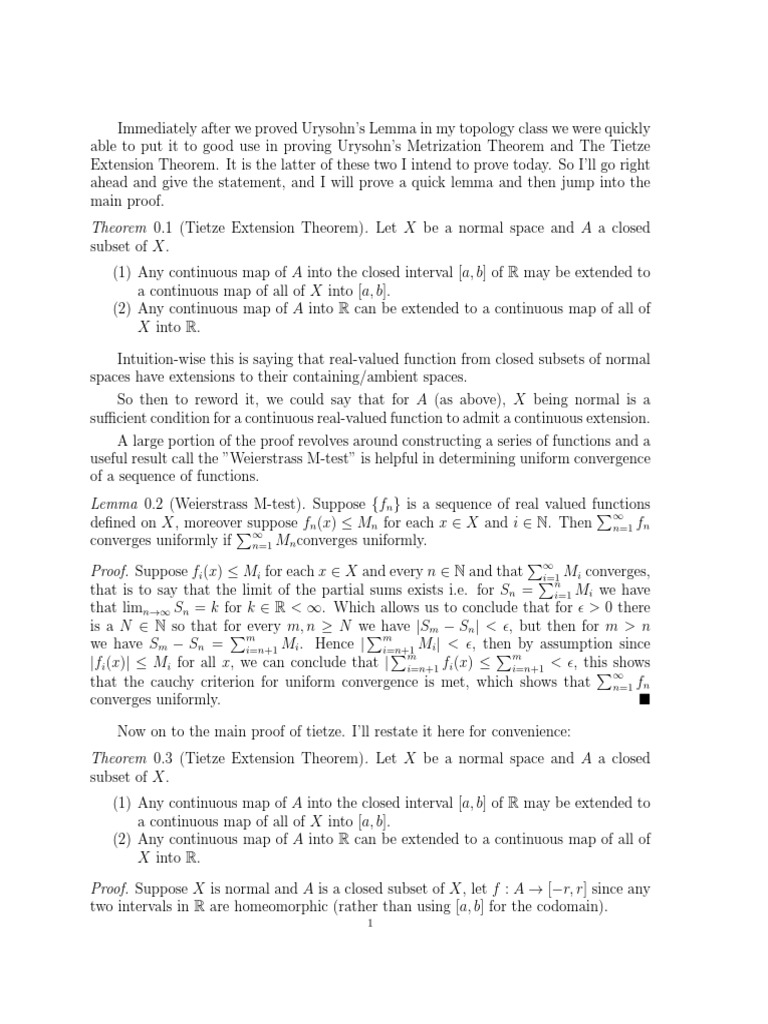 Extending Continuous Real-Valued Functions on Closed Subsets | PDF | Continuous Function | Real ...