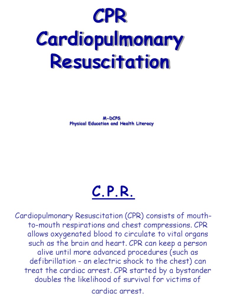 CPR Presentation | PDF | Cardiopulmonary Resuscitation | Medical Treatments