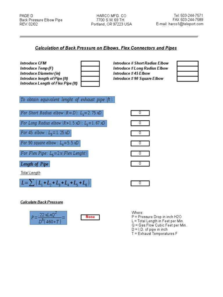 Calculation of Back Pressure On Elbows, Flex Connectors and Pipes | PDF