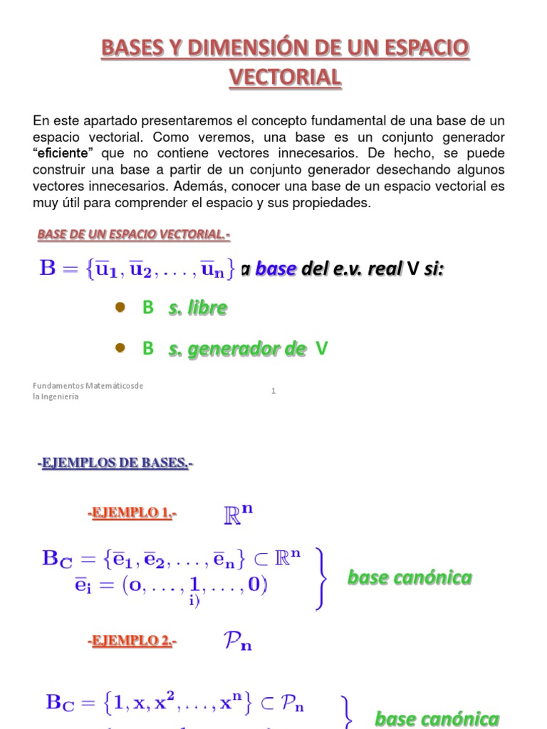 Bases y Dimensión de Un Espacio Vectorial | PDF | Base (álgebra lineal ...