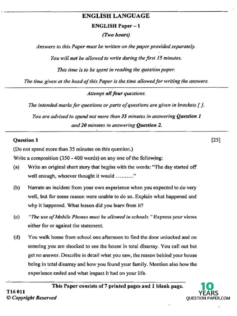 Icse 2016 English Language Class 10 PDF | PDF