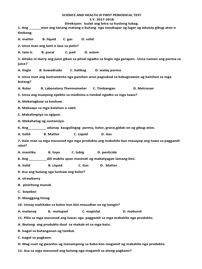 Grade 3 First Periodical Test in SCIENCE | PDF