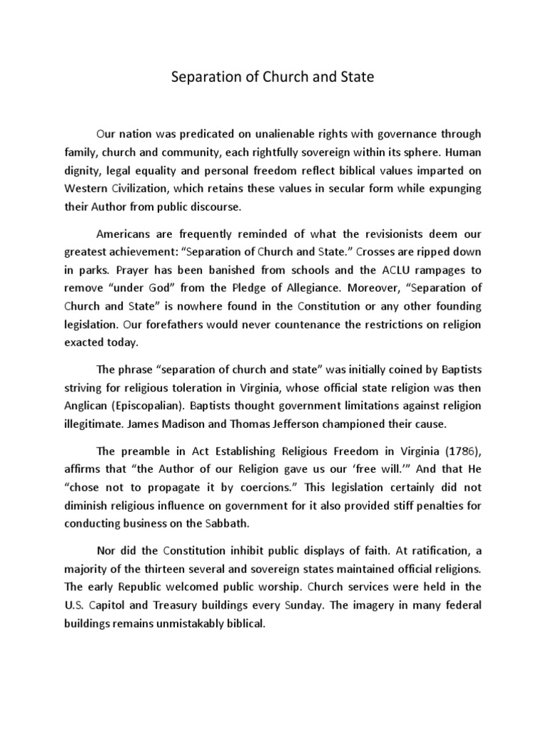 Separation of Church and State | PDF | Separation Of Church And State ...
