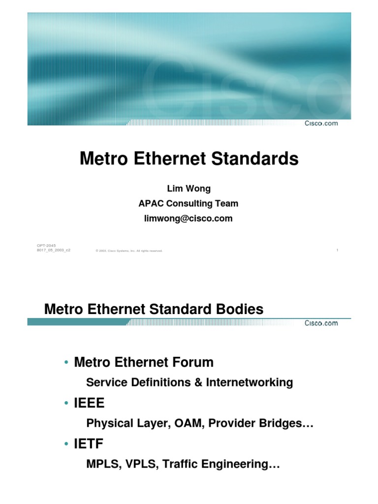 Metro Ethernet Standards: Lim Wong APAC Consulting Team | PDF | Virtual ...