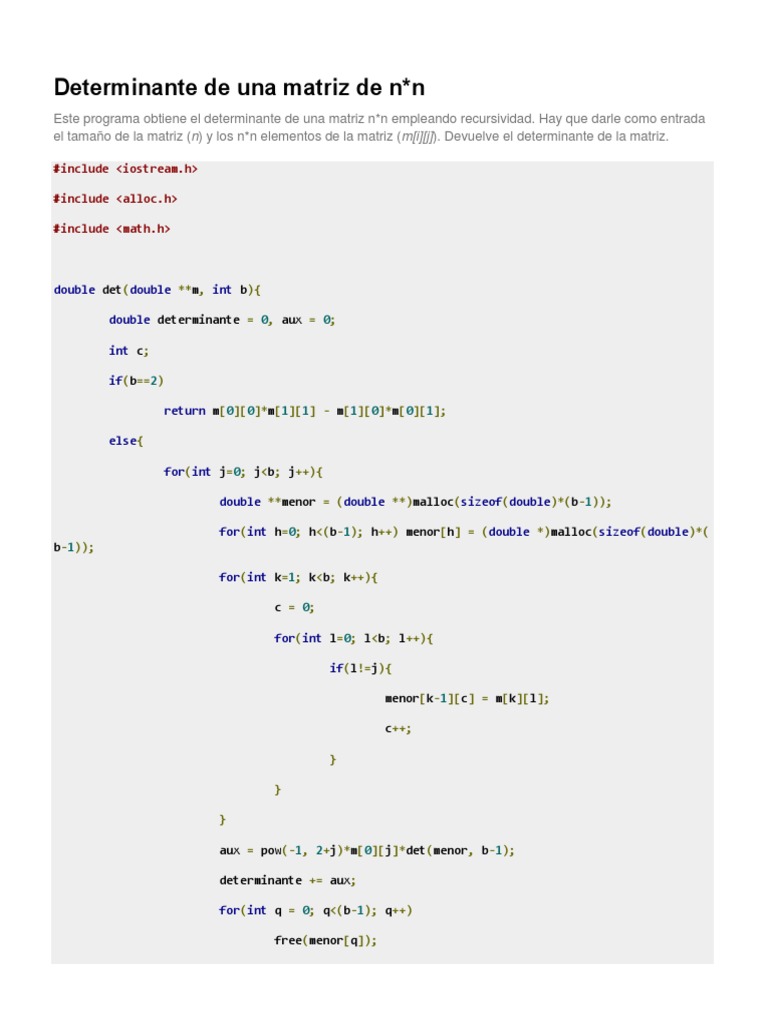 Codigo Fuente | PDF | Determinante | Teoría de la matriz