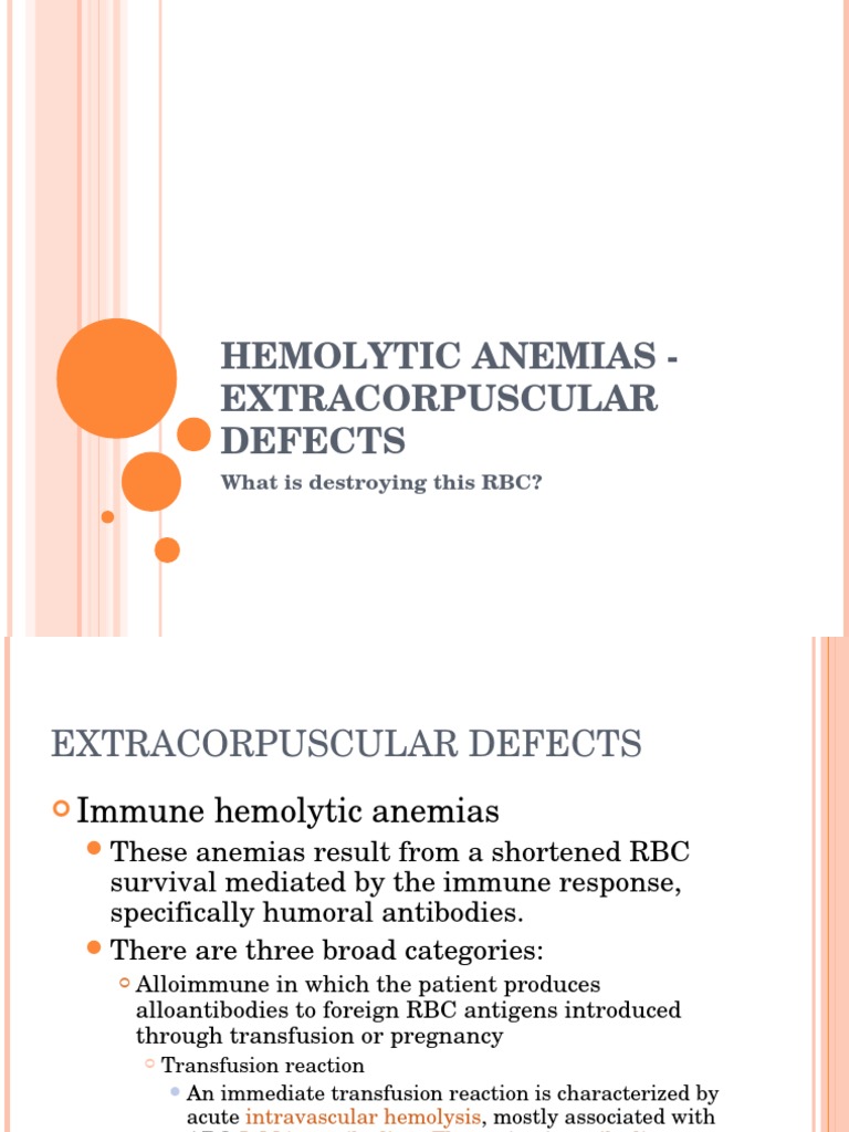 Lecture 10 - Hemolytic Anemias - Extracorpuscular Defects | PDF ...