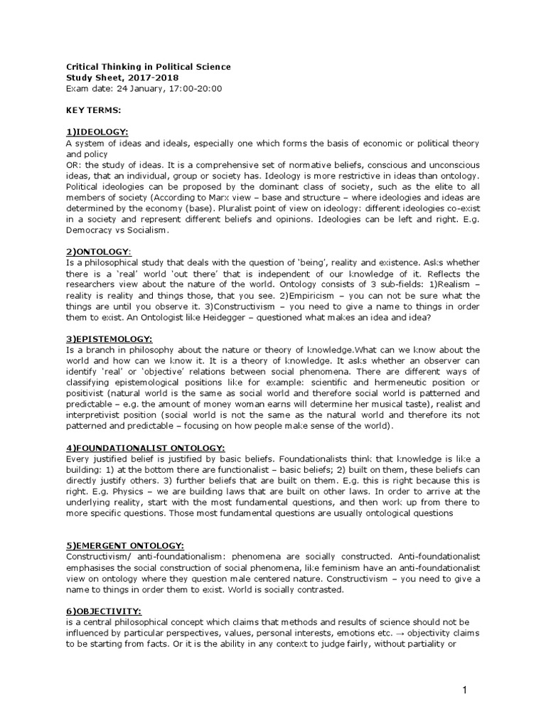 Political Science Critical Thinking Guide | PDF | Ideologies | Dialectic