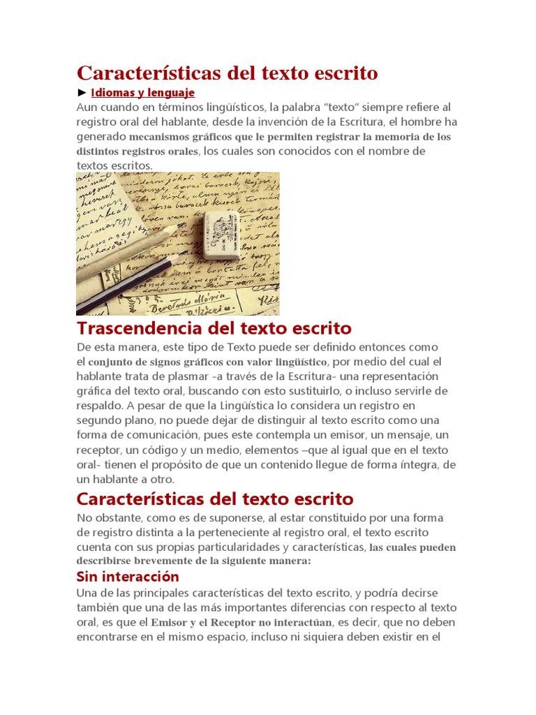 Características Del Texto Escrito | PDF | Lingüística | Escritura