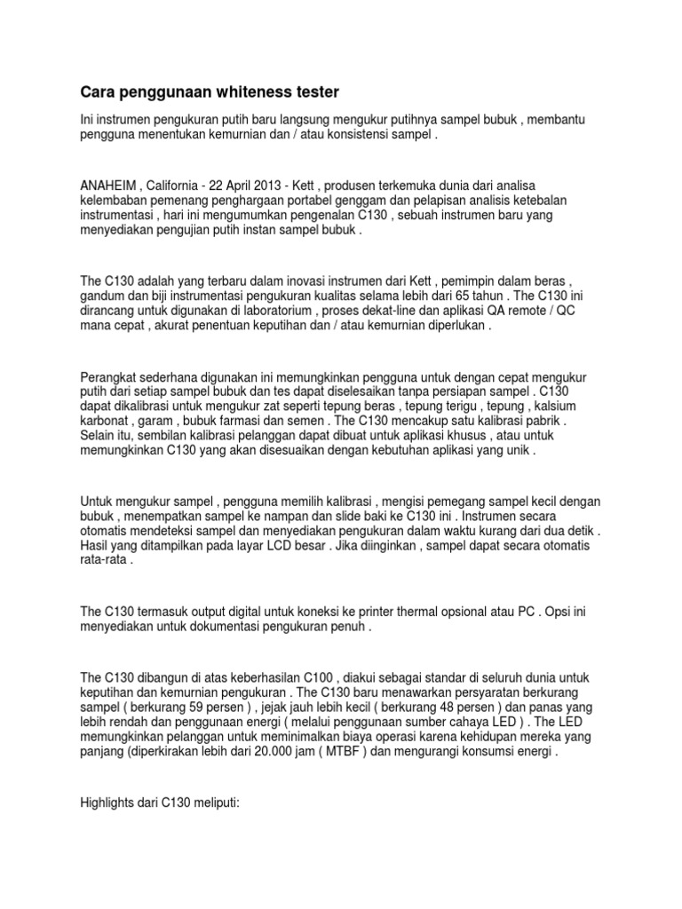 Cara Penggunaan Whiteness Tester | PDF