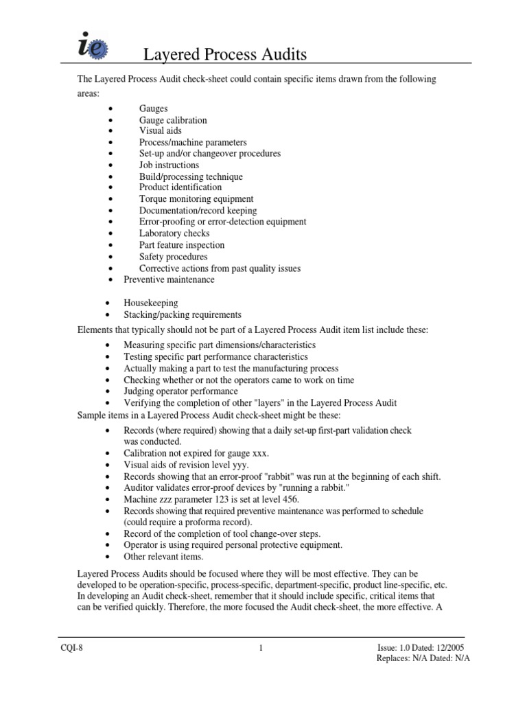 Sample - Layered Process Audit | PDF | Calibration | Verification And ...