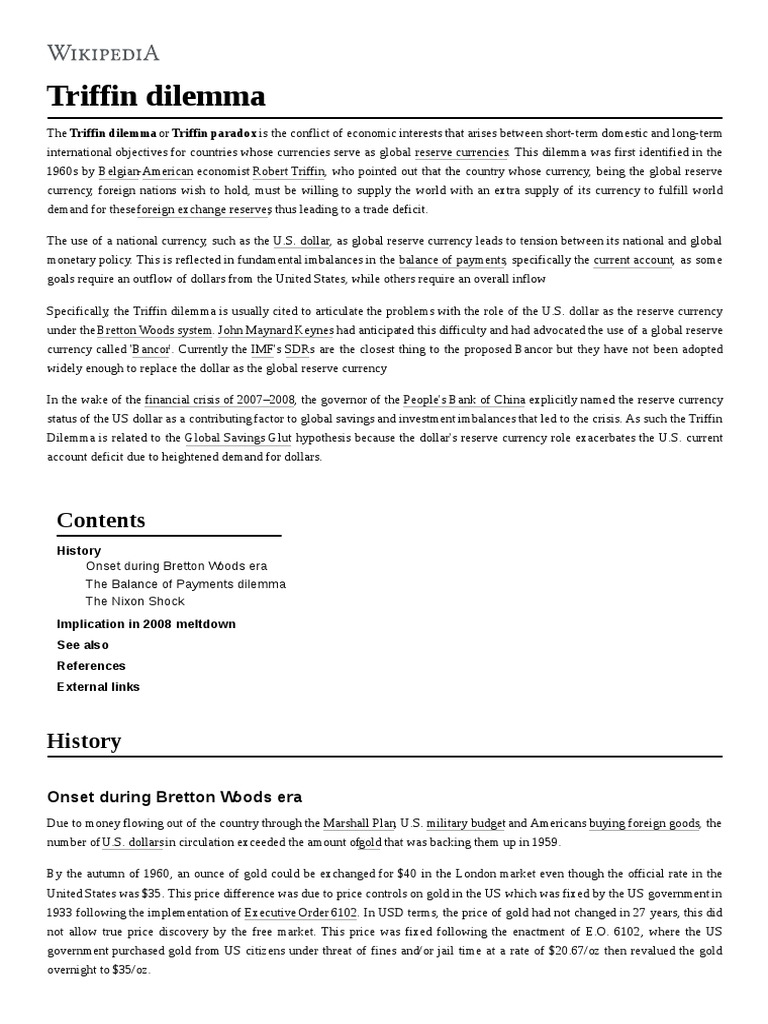 Triffin Dilemma: Onset During Bretton Woods Era | PDF | Economics ... Triffin Dilemma: Onset During Bretton Woods Era | PDF | Economics ...