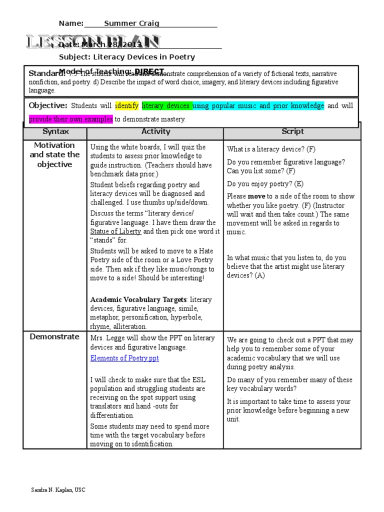 Literary Devices Lesson | PDF | Poetry | Linguistics