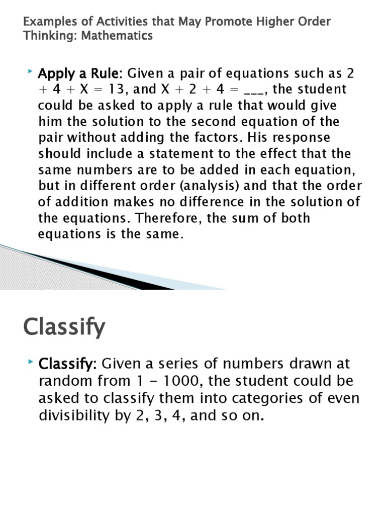 Math Activities That Promote Higher Order Thinking | PDF ...