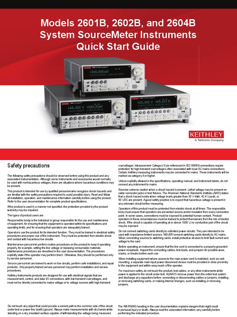 Models 2601B, 2602B, and 2604B System Sourcemeter Instruments Quick ...