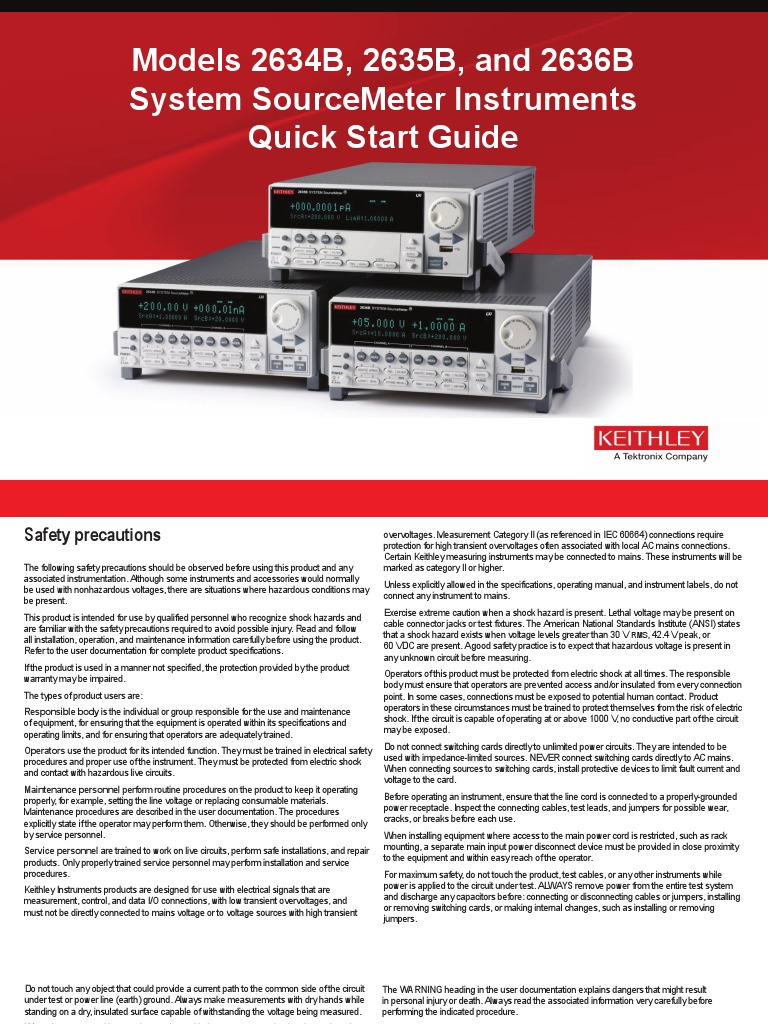 Models 2634B, 2635B, and 2636B System Sourcemeter Instruments Quick ...