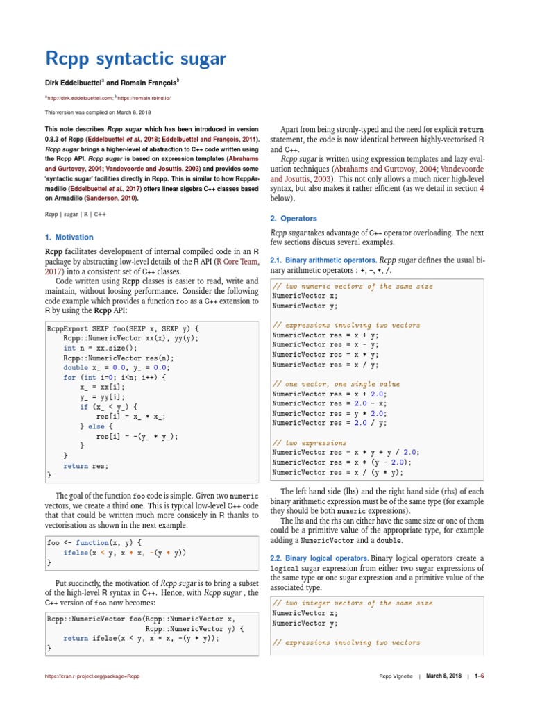 RCPP Syntactic Sugar: 2. Operators | PDF | C++ | Class (Computer Programming)