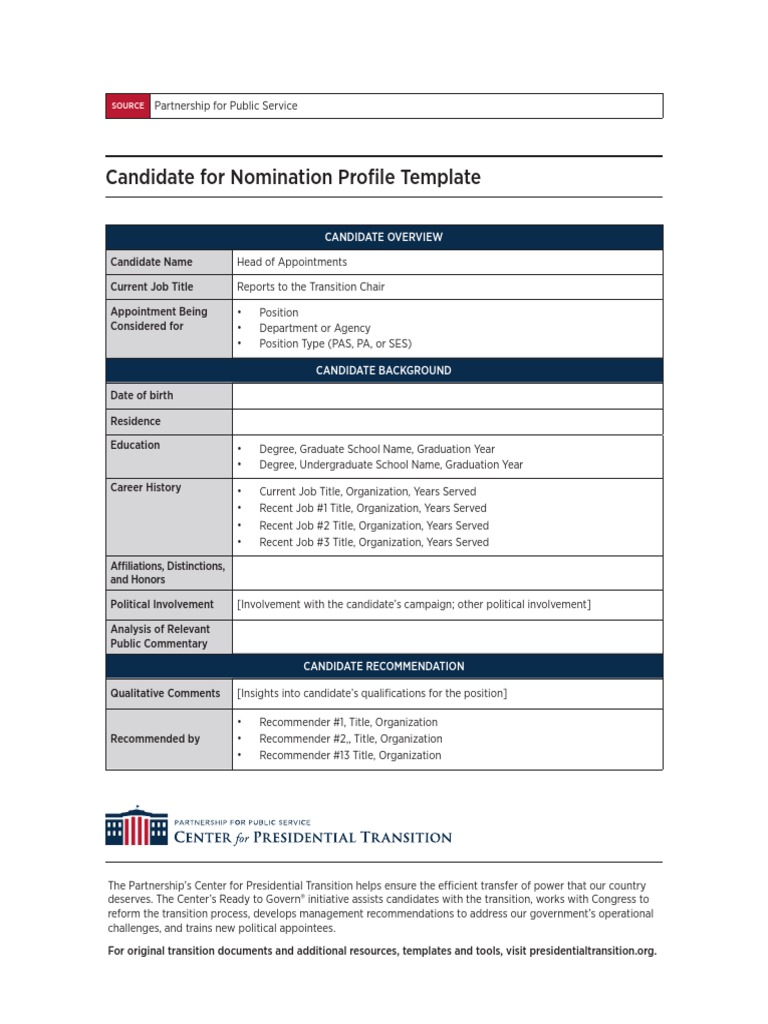 Candidate For Nomination Profile Template - (2016.01.20) | PDF ...