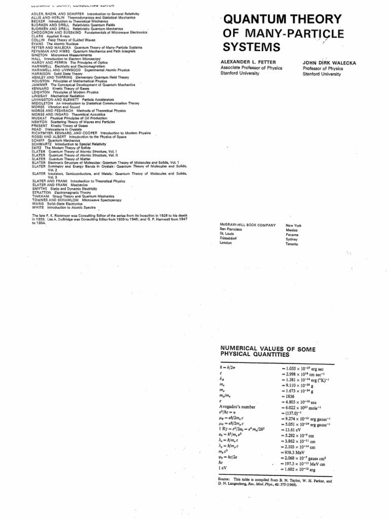 Quantum Theory of Many Particles Systems Fetter Walecka PDF | PDF | Business