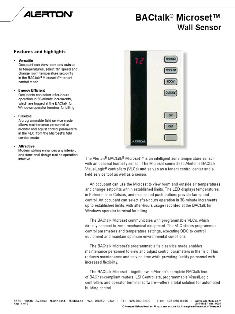 Bactalk Microset™: Wall Sensor | PDF | Electrical Resistance And ...