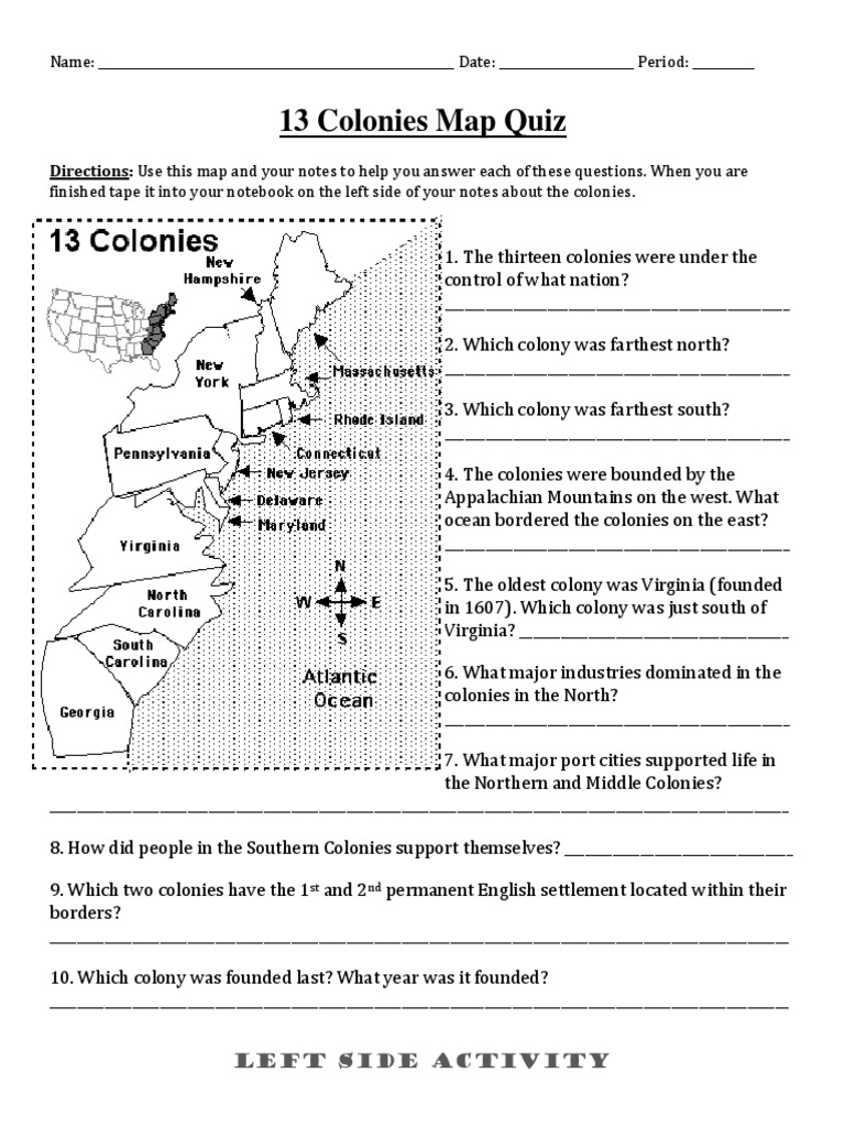 13 Colonies Map Quiz: Directions: Use This Map and Your Notes To Help ...