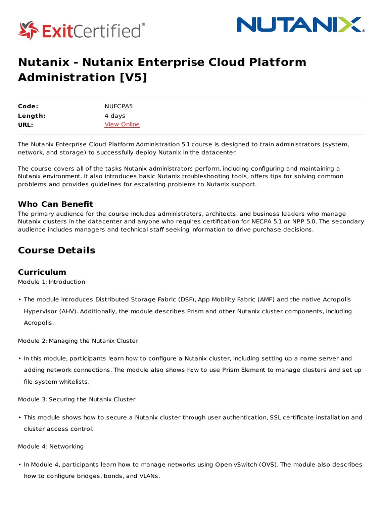 Nutanix Enterprise Cloud Platform Administration v5 | PDF | Computer ...