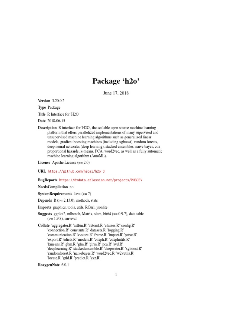 Package H2o': June 17, 2018 | PDF | Deep Learning | Principal Component ...