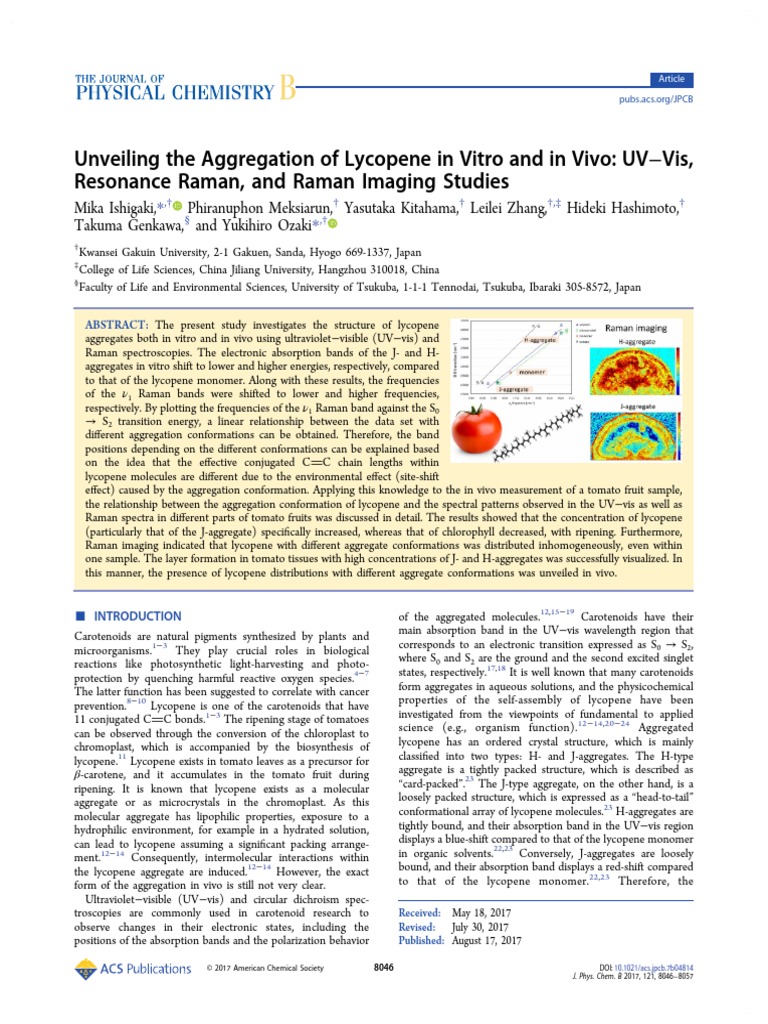 Unveiling The Aggregation of Lycopene in Vitro and in Vivo UV-Vis ...