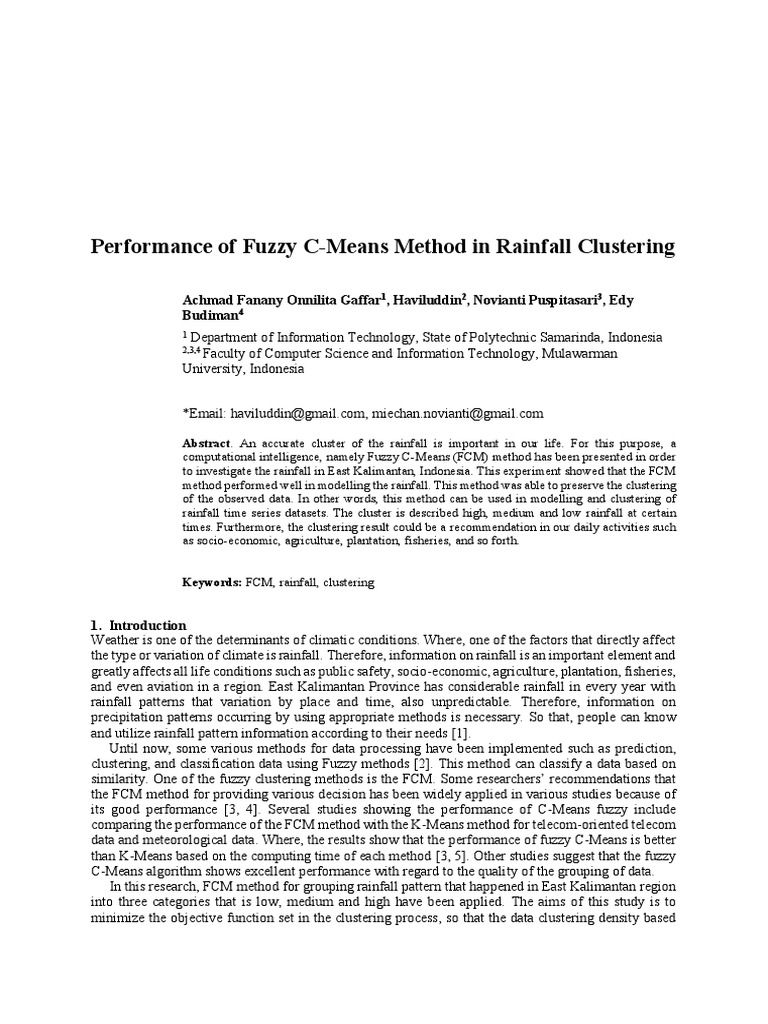Performance of Fuzzy C-Means Method in Rainfall Clustering | Download Free PDF | Cluster ...