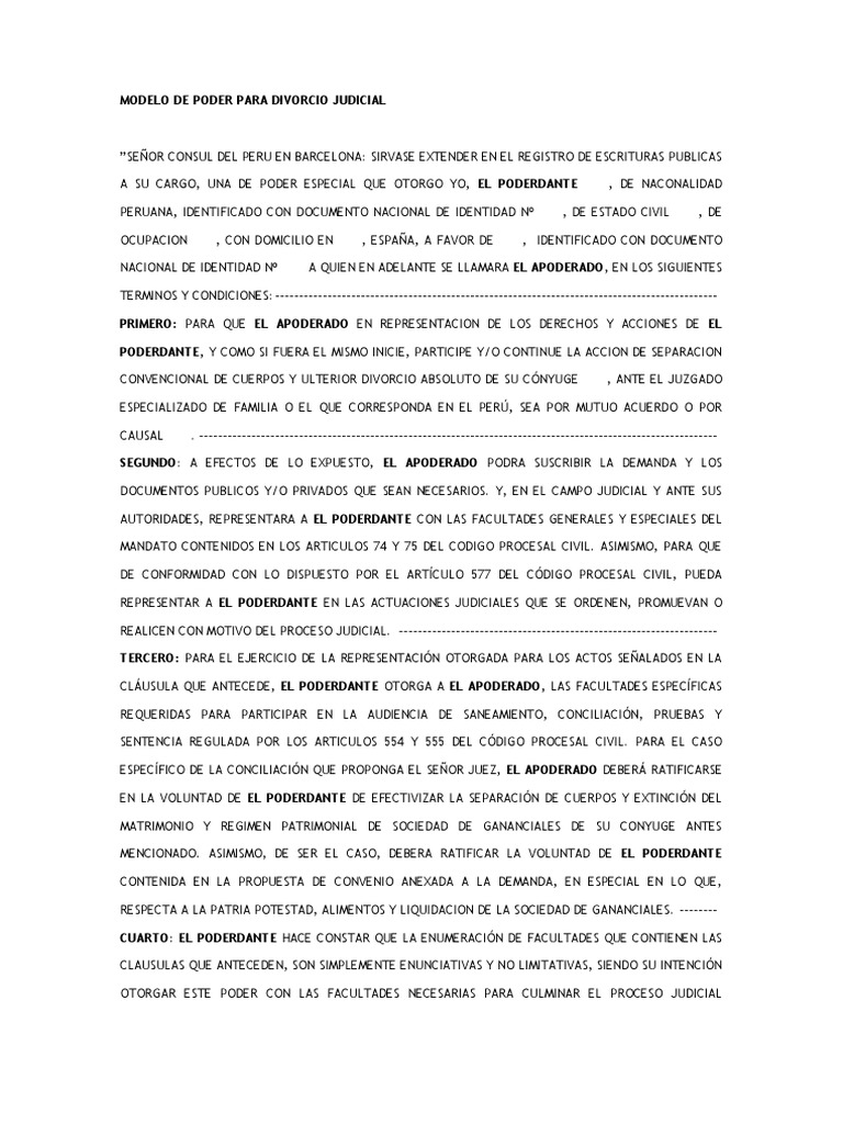 Modelo de Poder para Divorcio Judicial | PDF