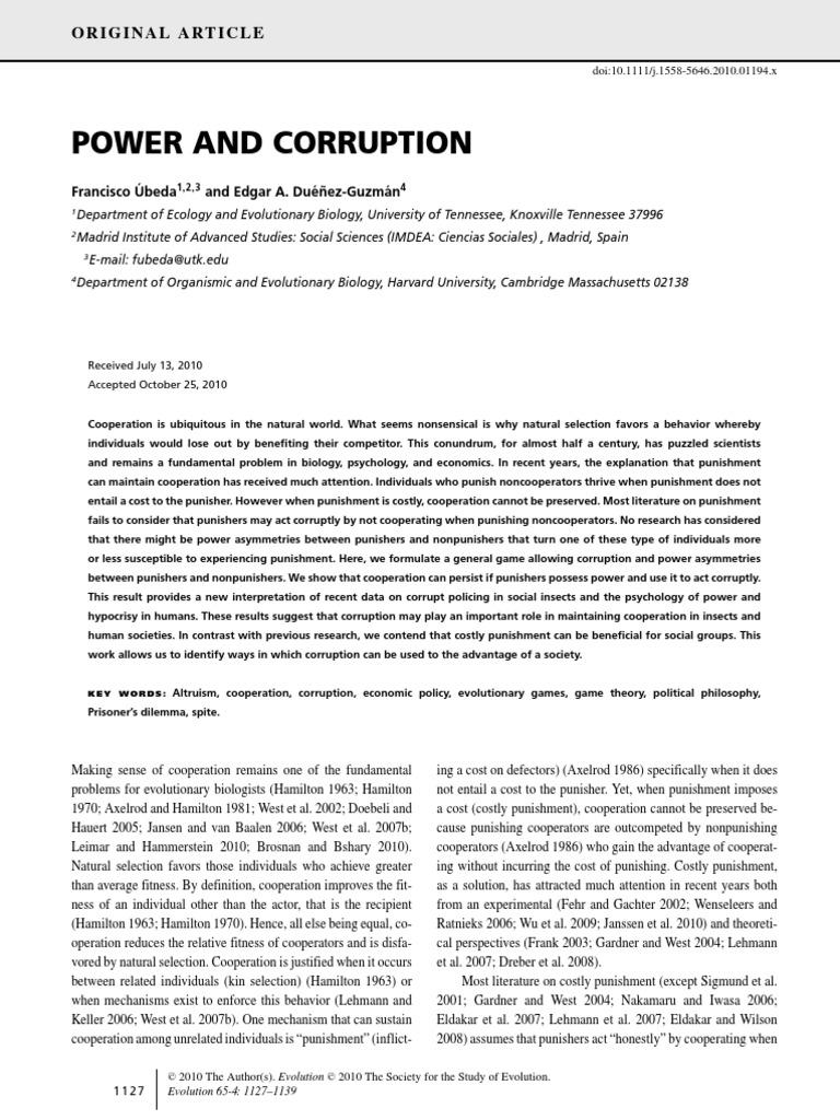 Power and Corruption | PDF | Cooperation | Eigenvalues And Eigenvectors