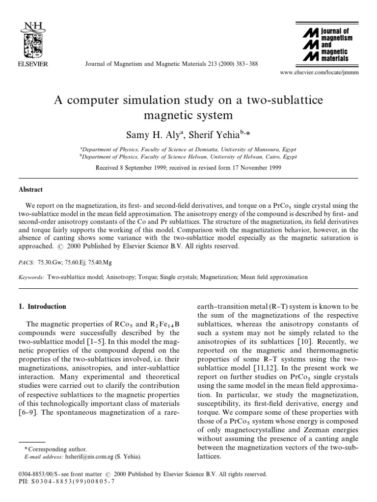 A Computer Simulation Study On A Two-Sublattice Magnetic System | PDF ...