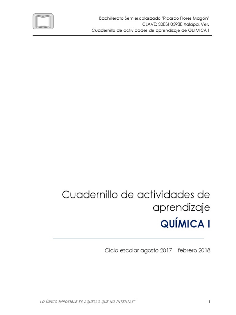 Cuadernillo de Actividades de Aprendizaje de Quimica I | PDF ...